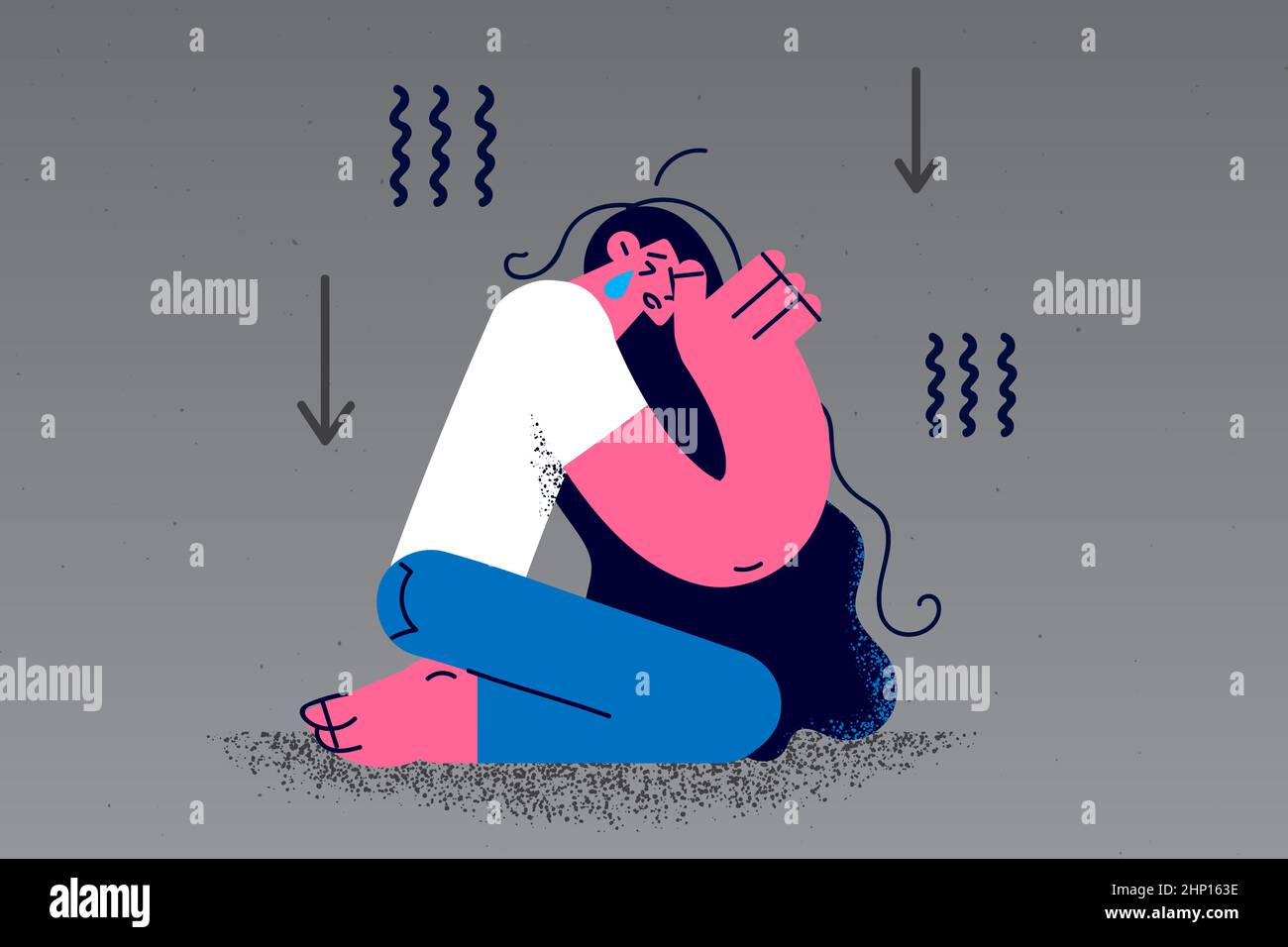 Unhappy young woman cry feel depressed suffer from anxiety or panic ...