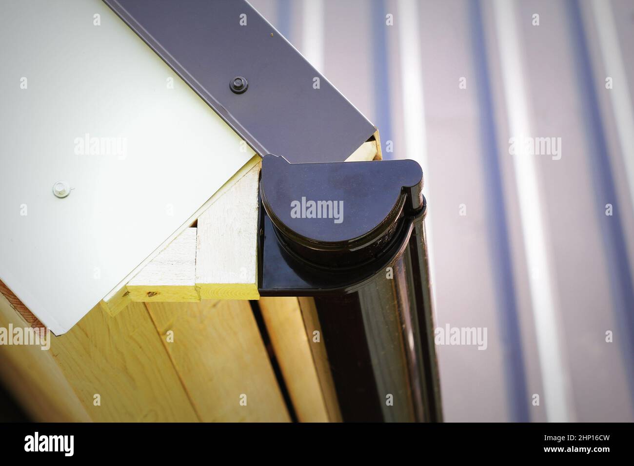 Rain Gutter Pipeline System Installation. Roofing Construction. Rain ...