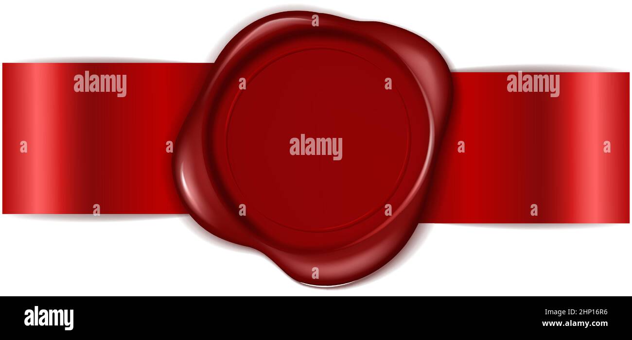 Red ribbon with wax seal. Realistic rubber stamp Stock Vector Image ...