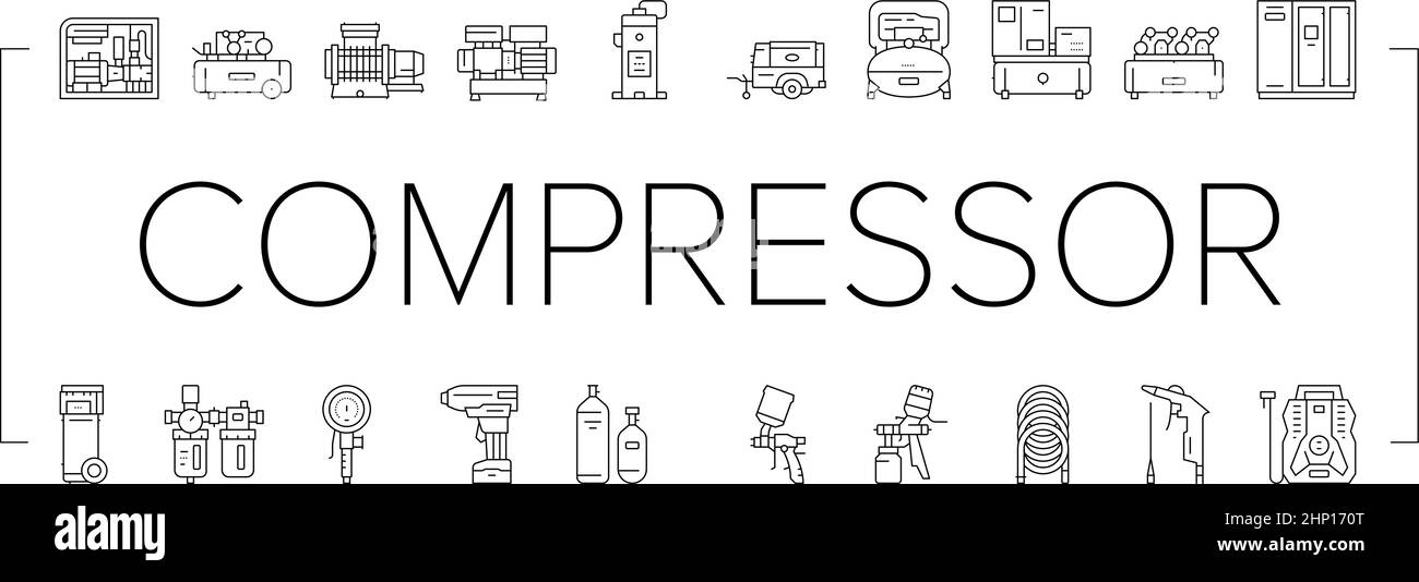Air Compressor Tool Collection Icons Set Vector Stock Vector Image ...