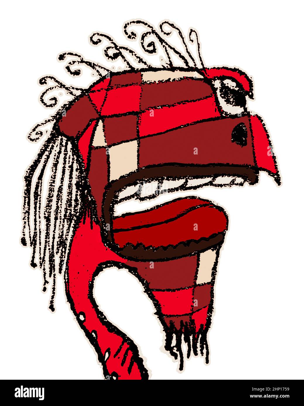 Side view red reptile man sketchy style pencil drawing isolated on ...