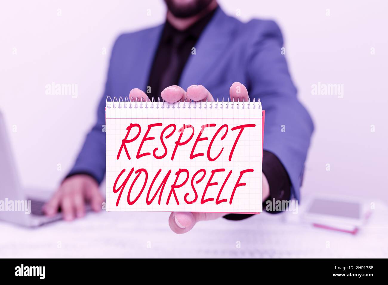 Sign displaying Respect Yourself, Internet Concept believing that you ...
