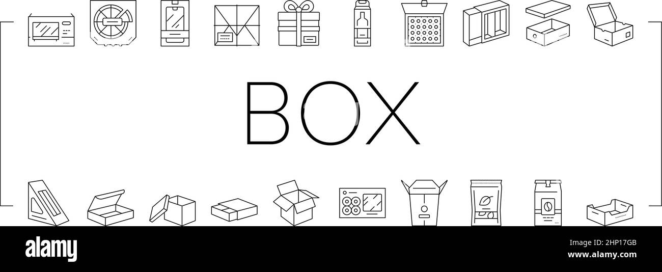 Box Carton Container Collection Icons Set Vector Stock Vector Image ...