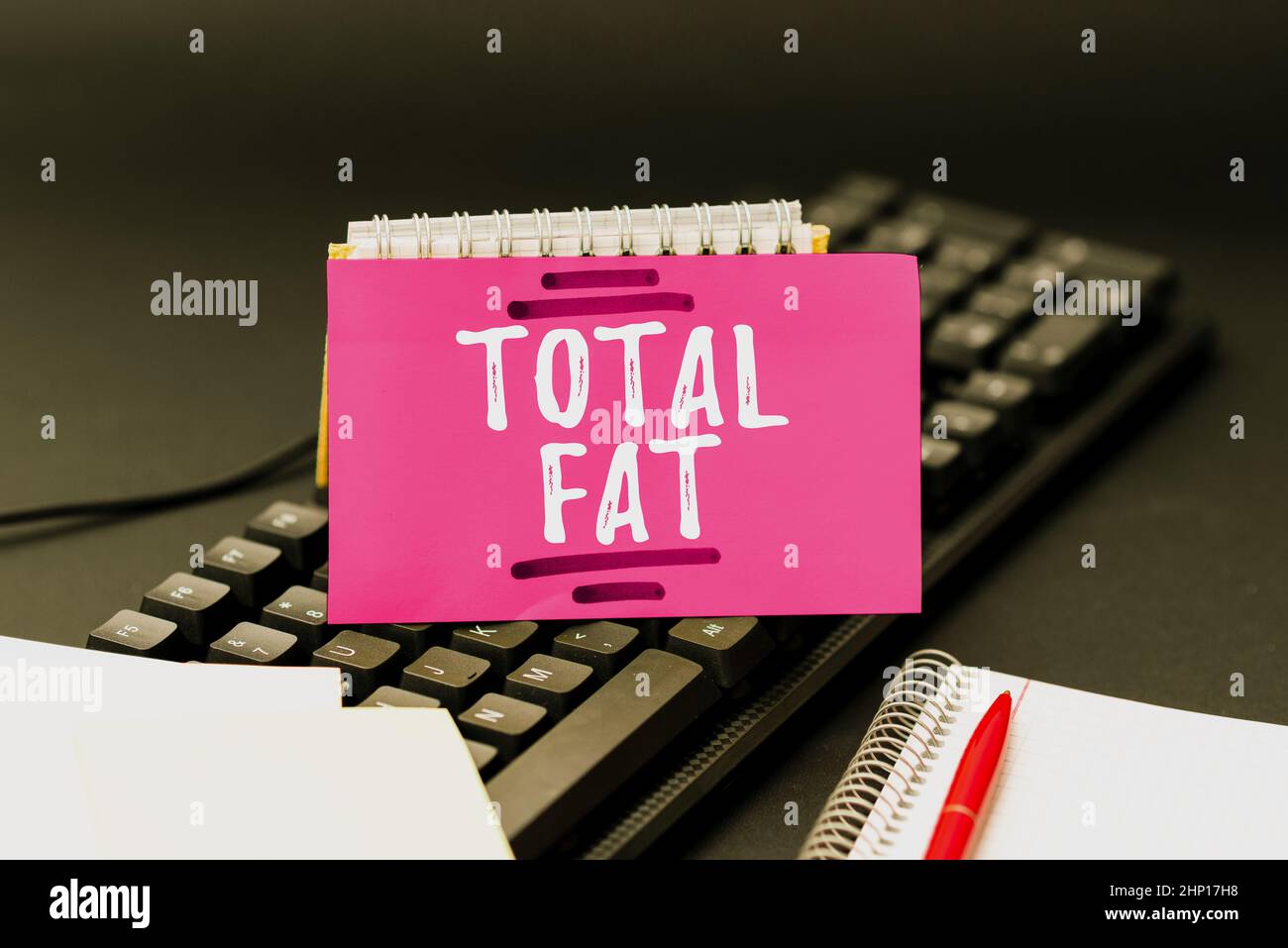Hand writing sign Total Fat, Business overview combined value of the ...