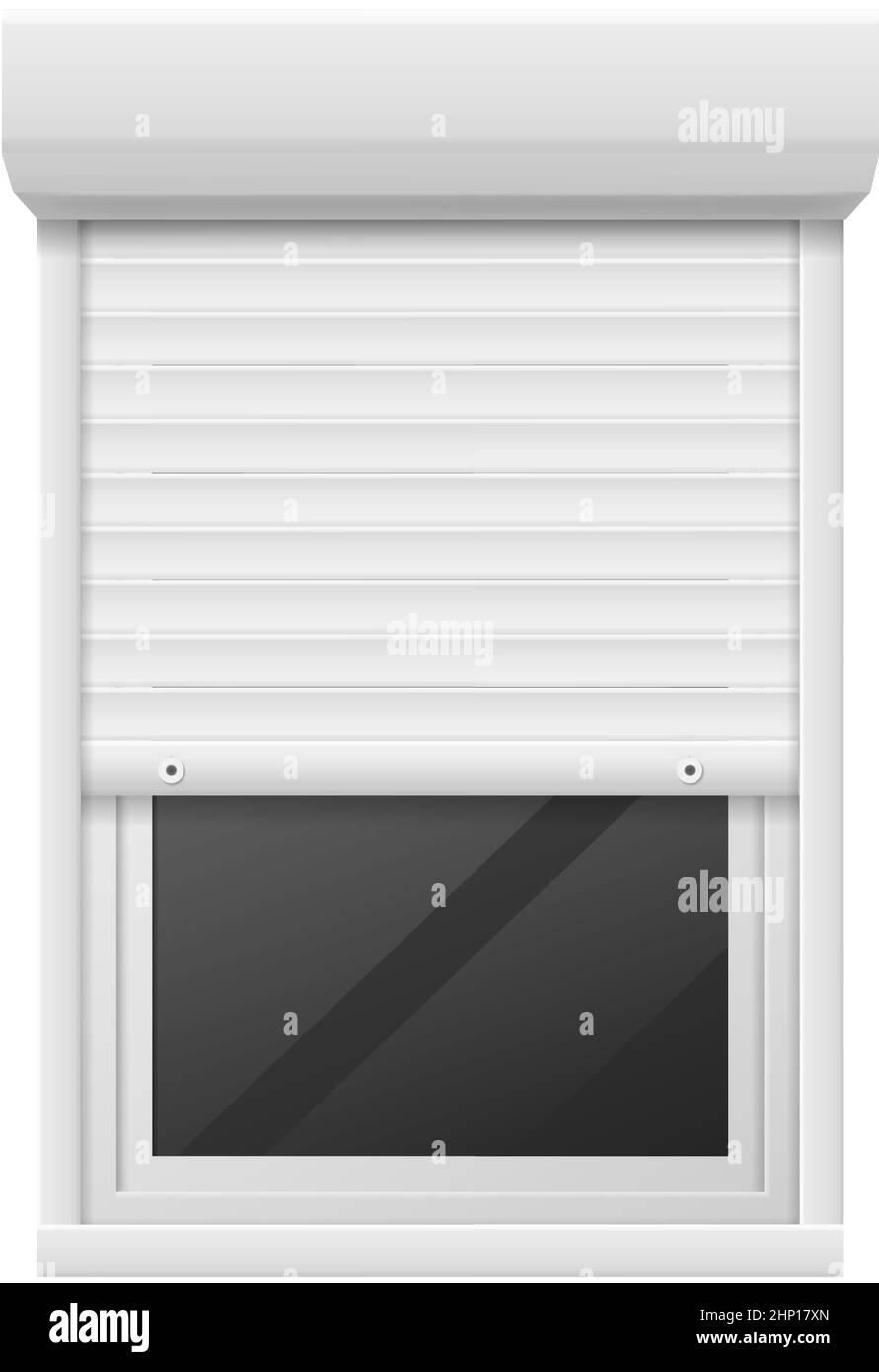 Window frame with half open blinds. Rolling shutter template Stock ...