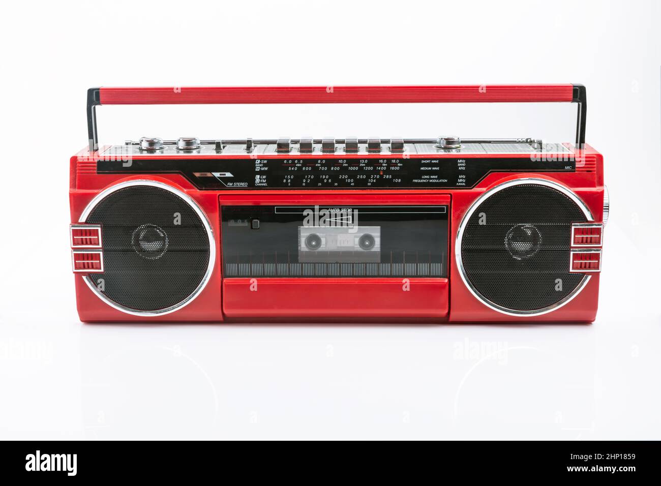 Red vintage Tape player isolated on white background Stock Photo - Alamy