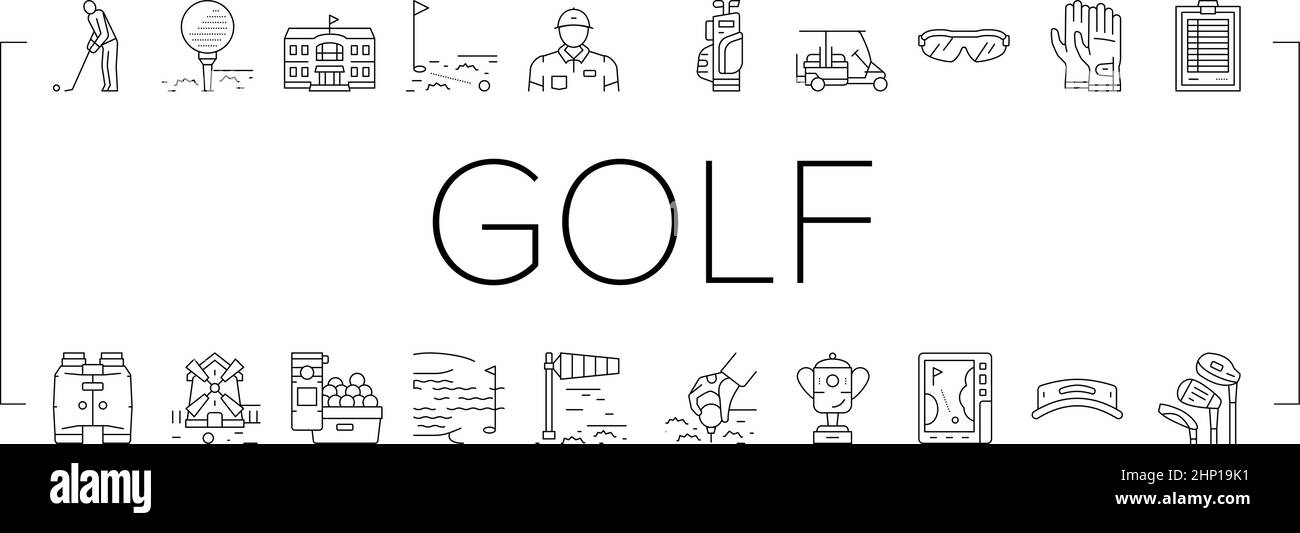 Golf Sportive Game On Playground Icons Set Vector Stock Vector Image ...