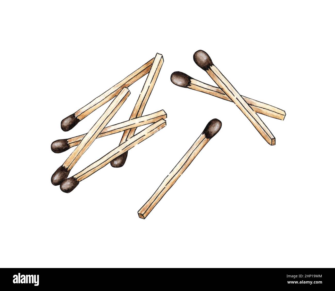 Watercolor illustration of a pile of scattered matches, dropping. Get ...