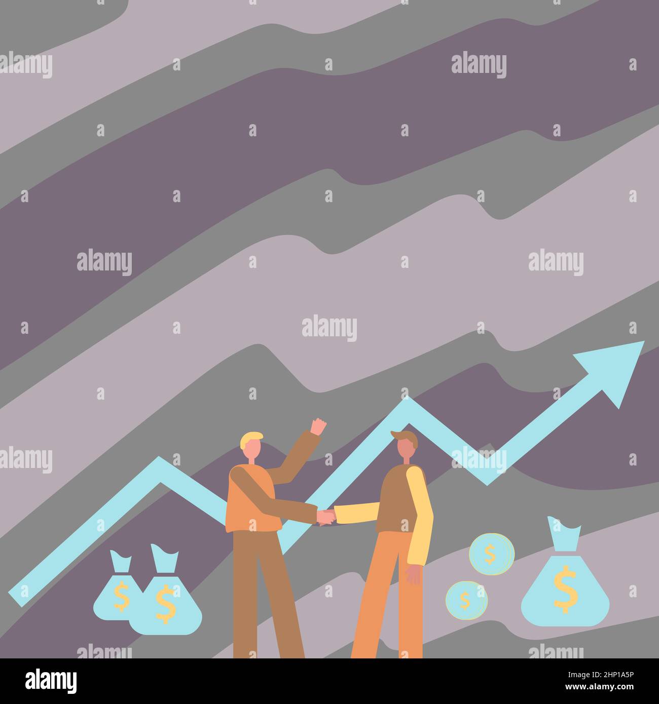 Two Men Standing Shaking Hands With Financial Arrow For Growth And ...