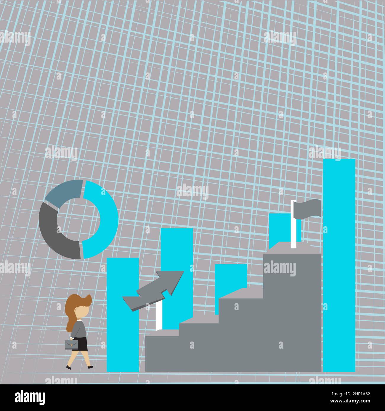 Business Woman Walking Towards Large Graph Showing Performance Stock ...
