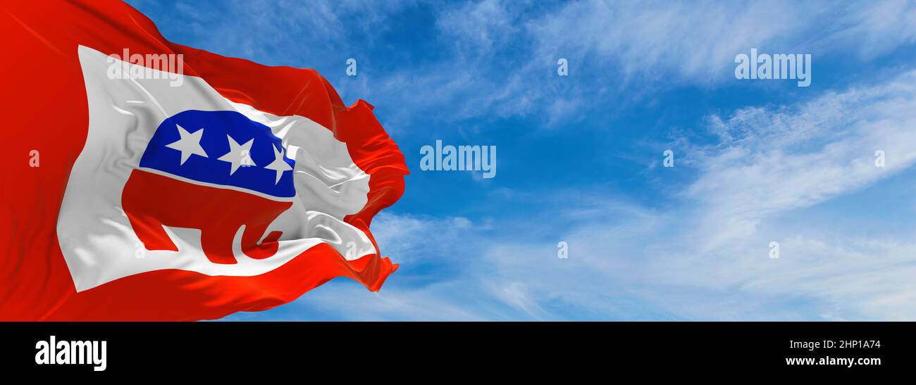 Minsk, Belarus - May, 2021: American Republican party, USA flag waving ...