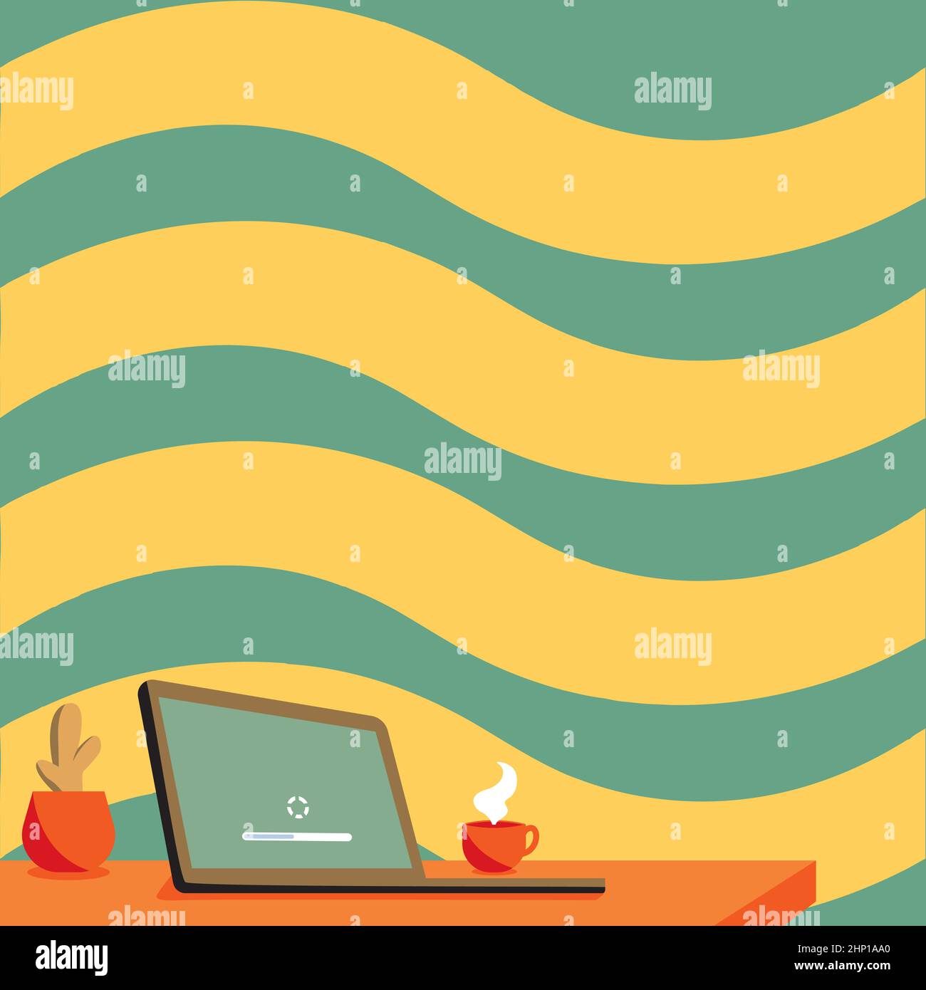 Office Desk Drawing With Laptop Pen Holder And An Open And Arranged ...