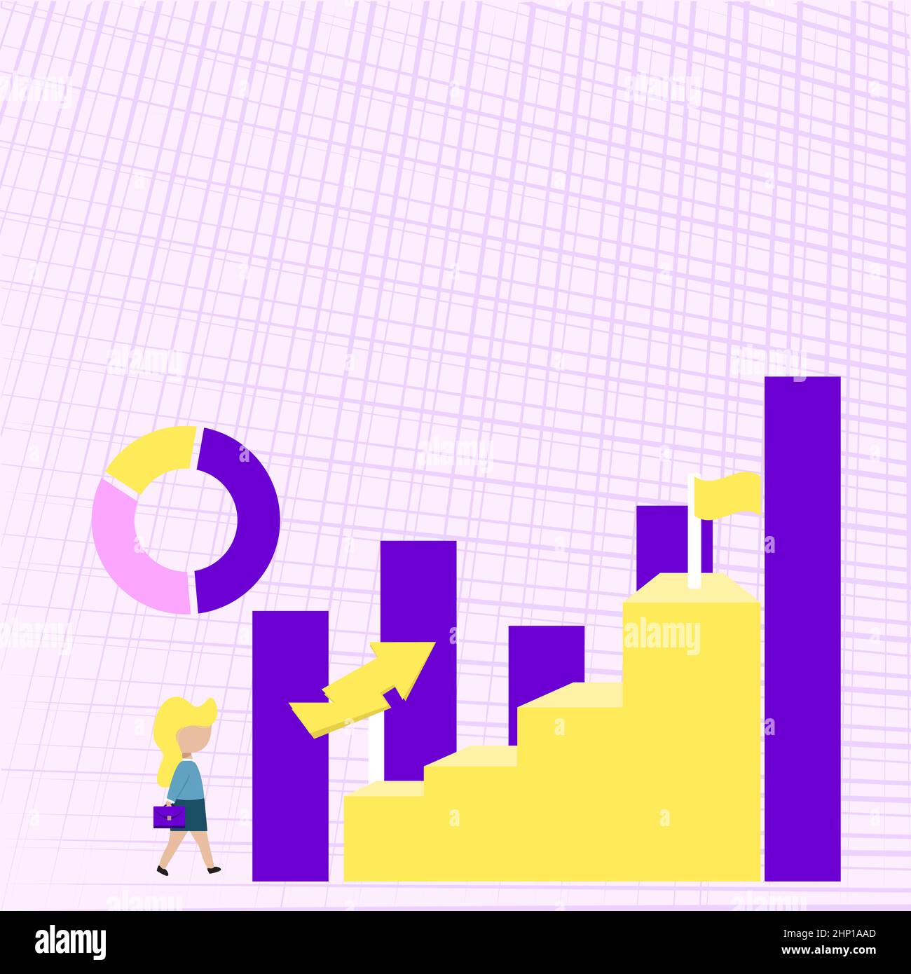 Business Woman Walking Towards Large Graph Showing Performance Stock ...