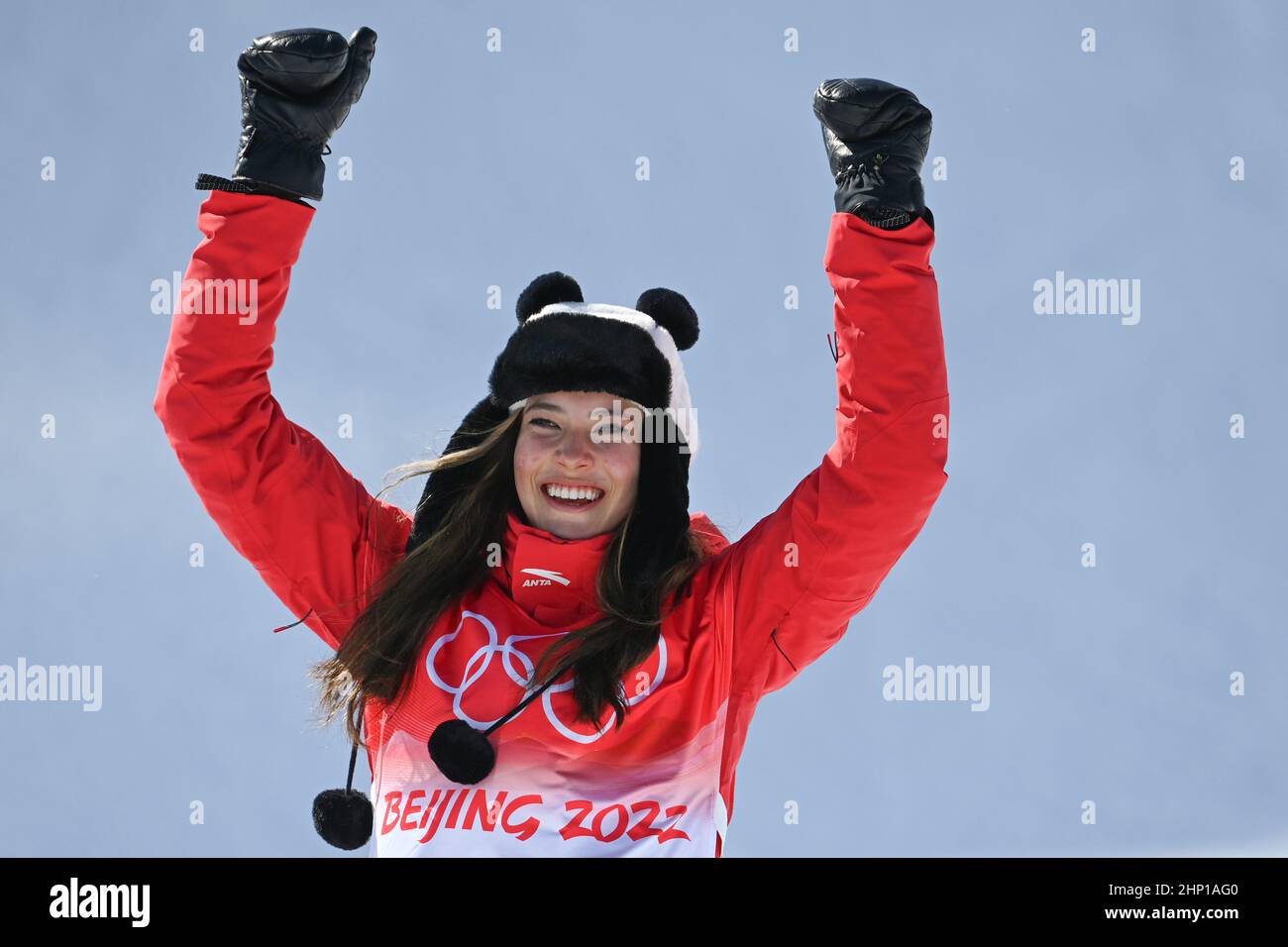 Eileen Gu of China celebrates celebrates gold in the Women's Halfpipe ...