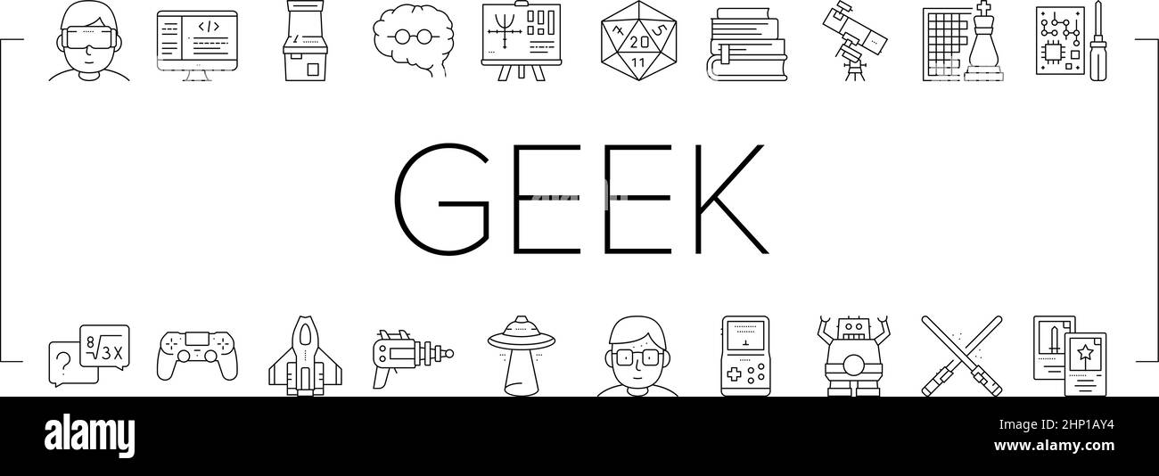 Geek, Nerd And Gamer Collection Icons Set Vector Stock Vector Image ...