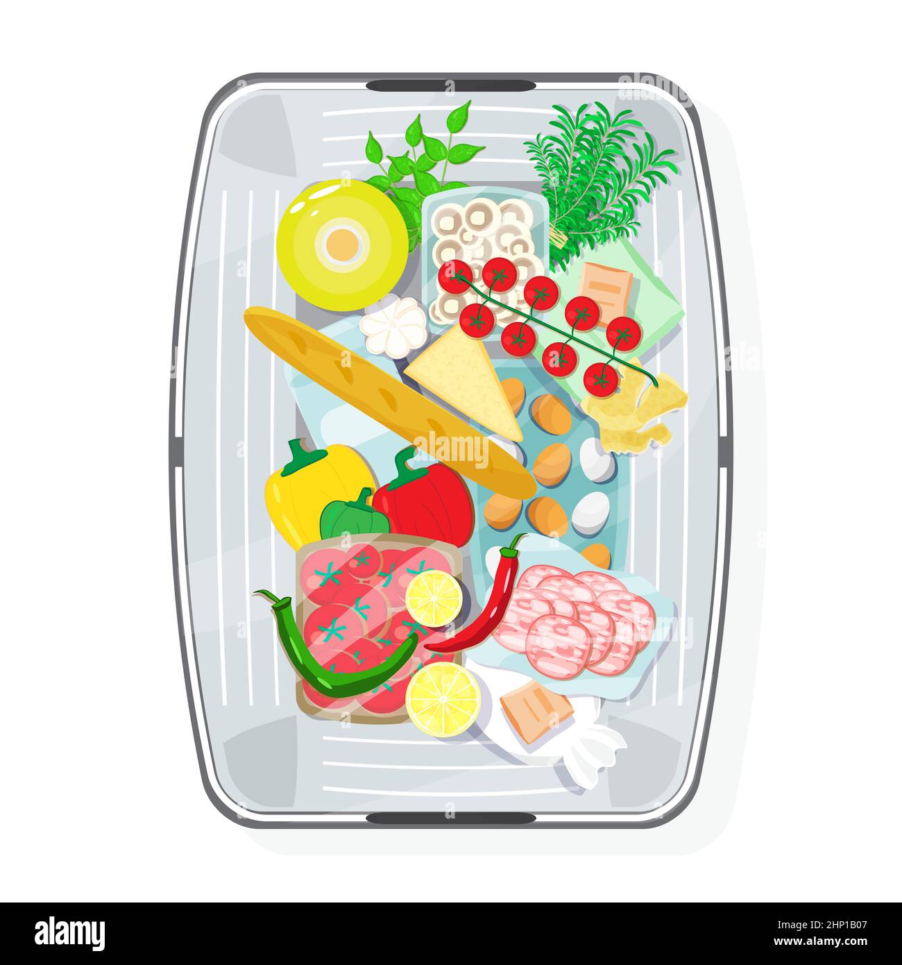 Grocery basket full of food products. Vector illustration flat Stock ...