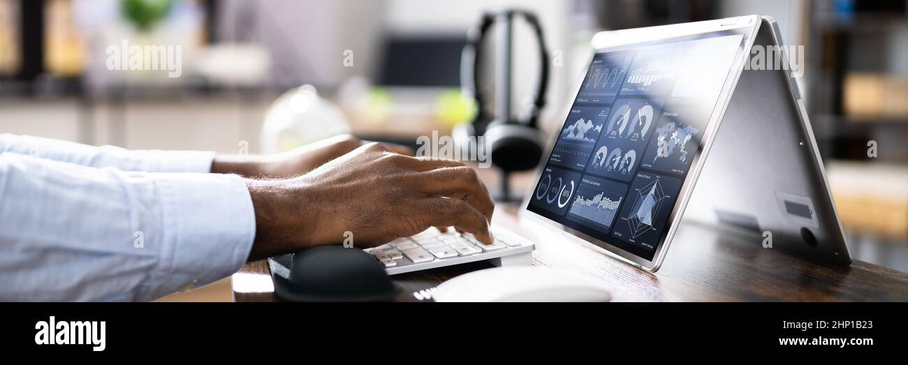 African Businessman Using Analytics Data KPI Dashboard Tech Stock Photo ...