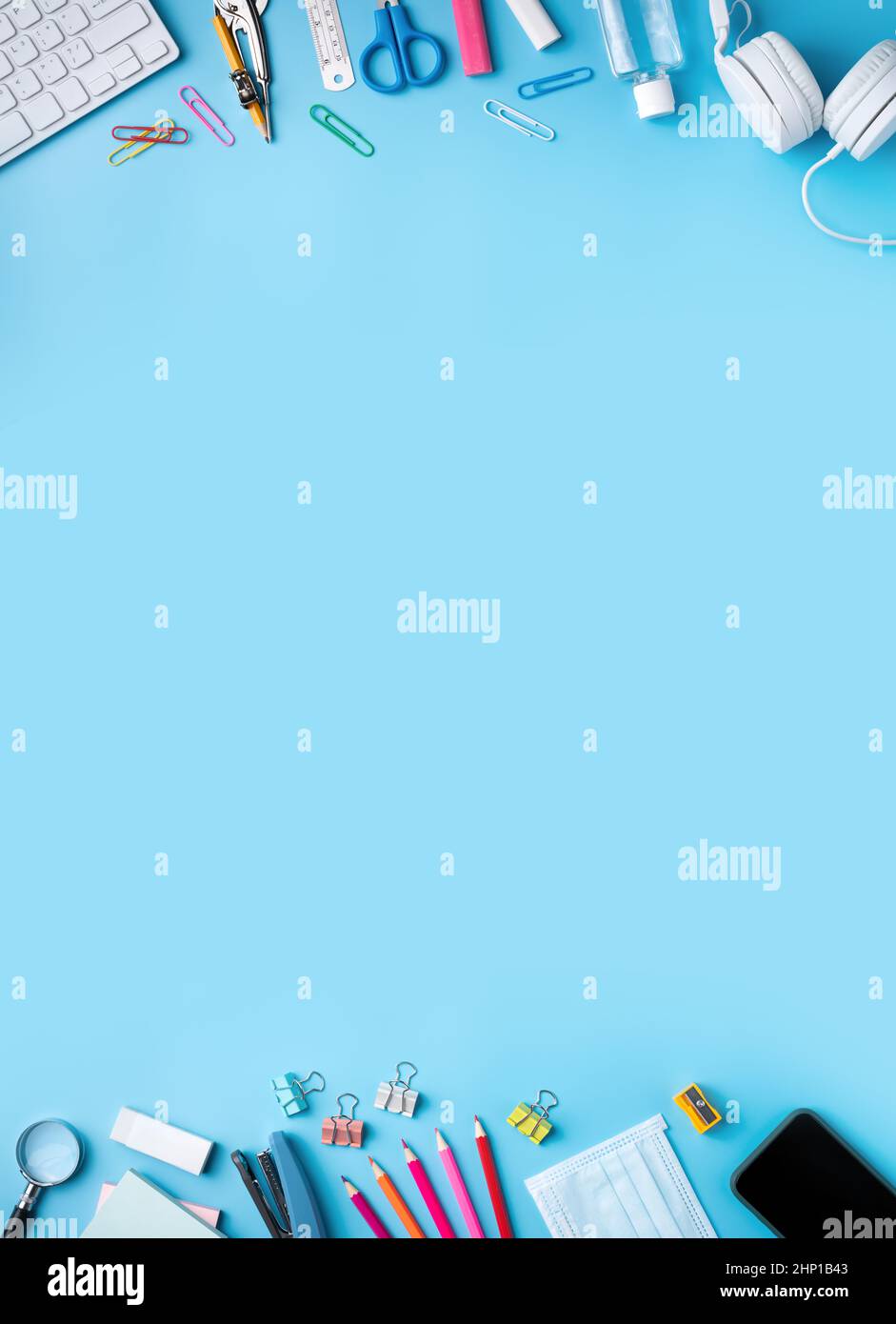 Online learning and back to school design concept. Top view of student ...