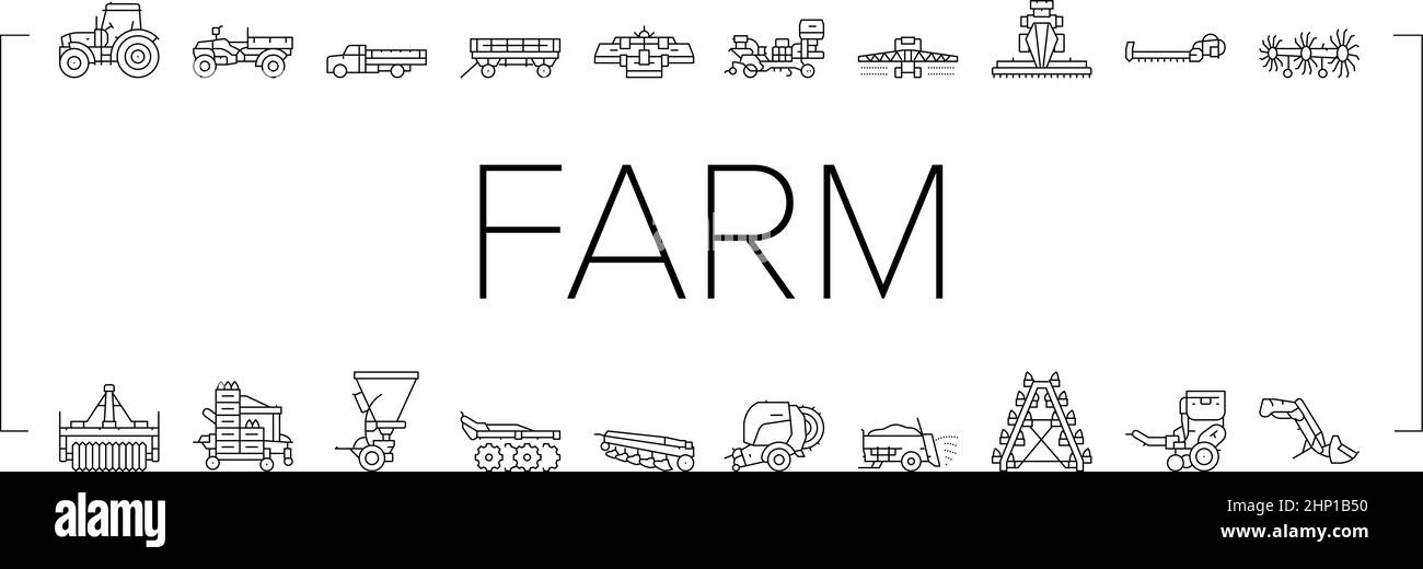 Farm Equipment And Transport Icons Set Vector Stock Vector Image & Art ...