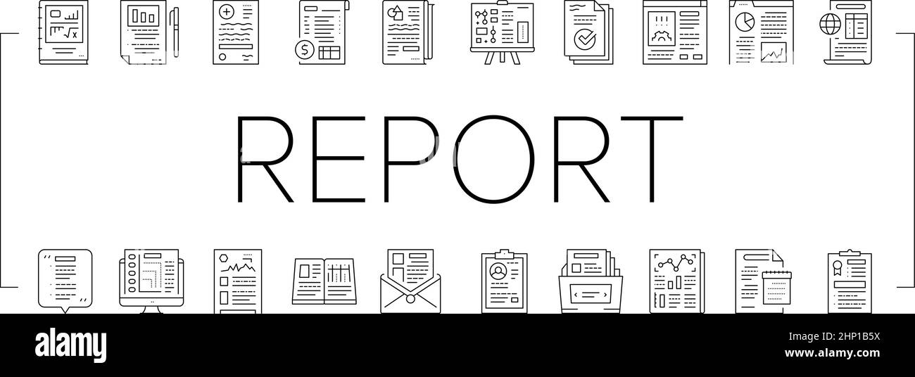 Reports Documentation Collection Icons Set Vector Stock Vector Image ...