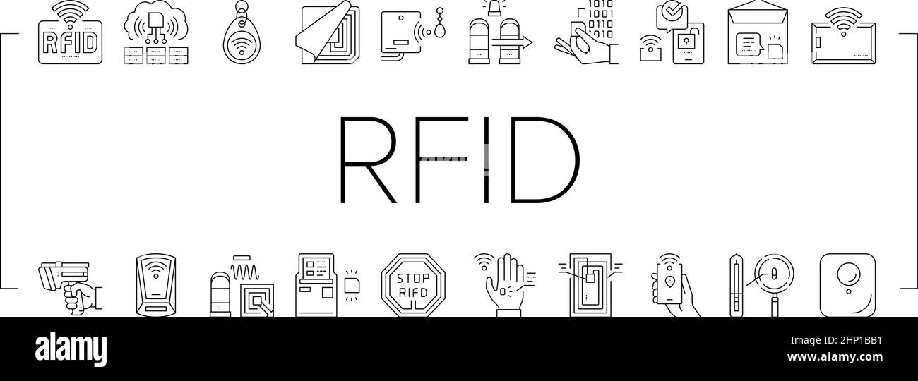 Rfid Chip Technology Collection Icons Set Vector Stock Vector Image ...