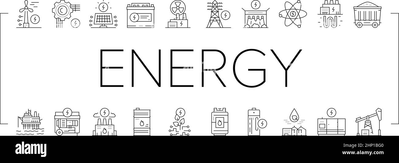 Energy Electricity And Fuel Power Icons Set Vector Stock Vector Image ...