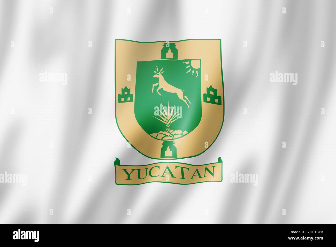 Yucatan state flag, Mexico waving banner collection. 3D illustration ...