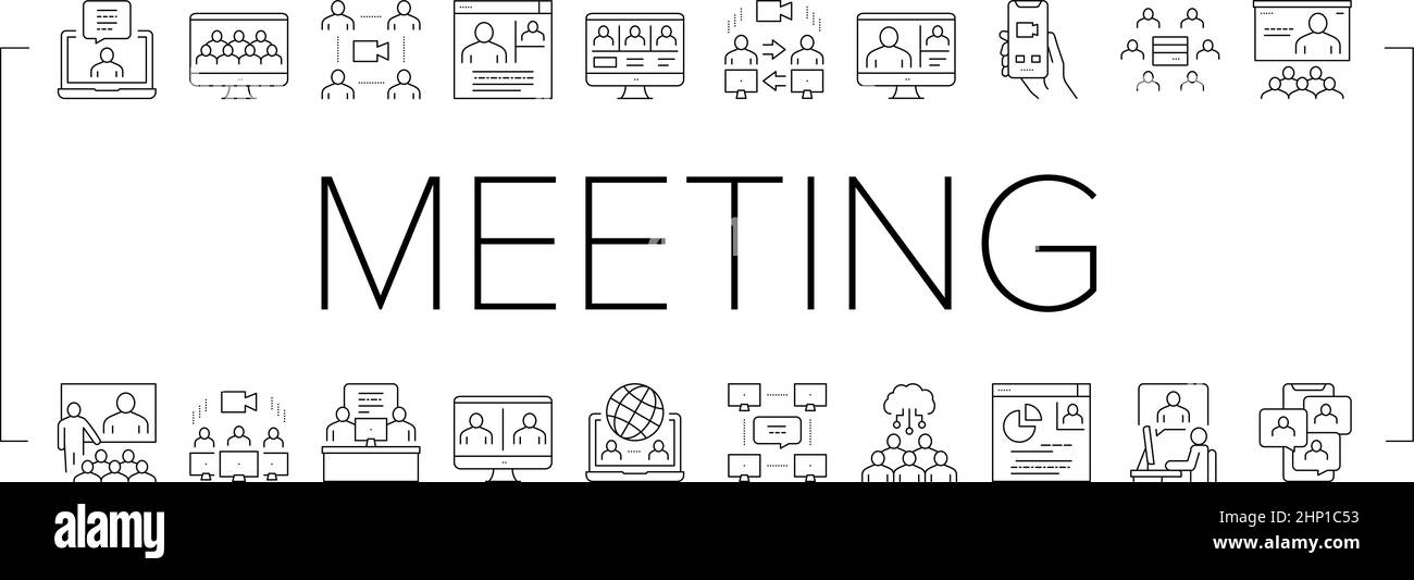 Online Video Meeting Collection Icons Set Vector Stock Vector Image ...