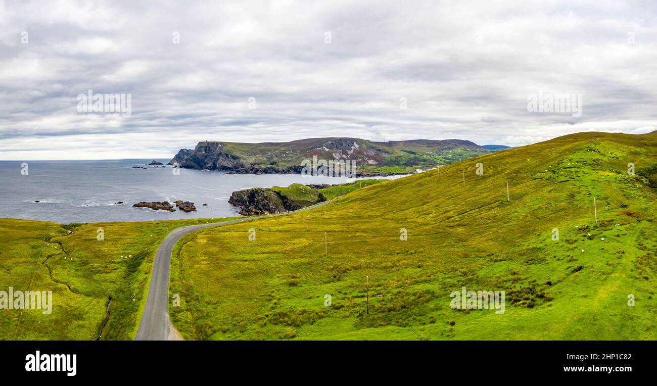 Aerial view of wild coast by Glencolumbkille in County Donegal, Irleand ...