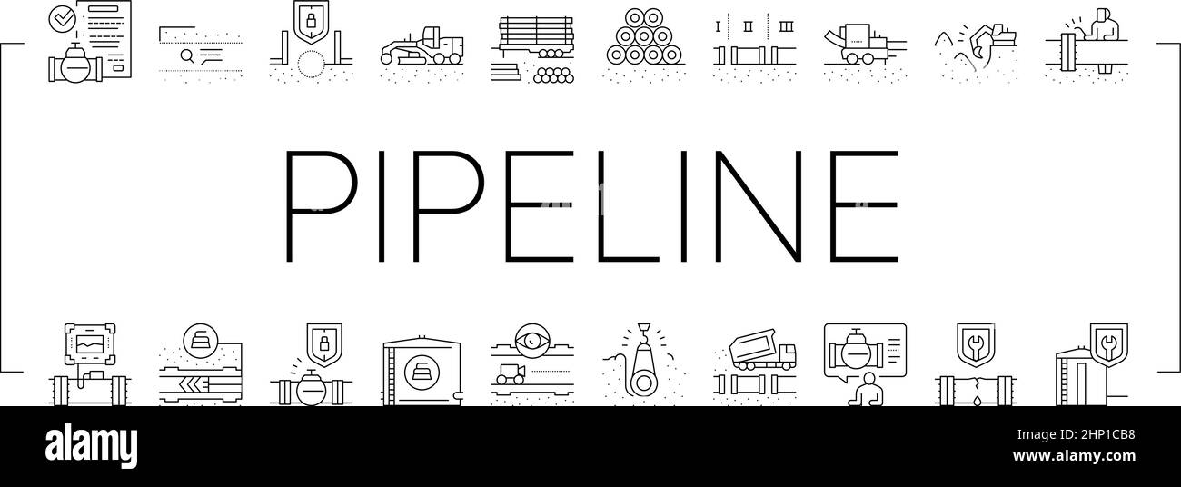 Pipeline Construction Collection Icons Set Vector Stock Vector Image ...