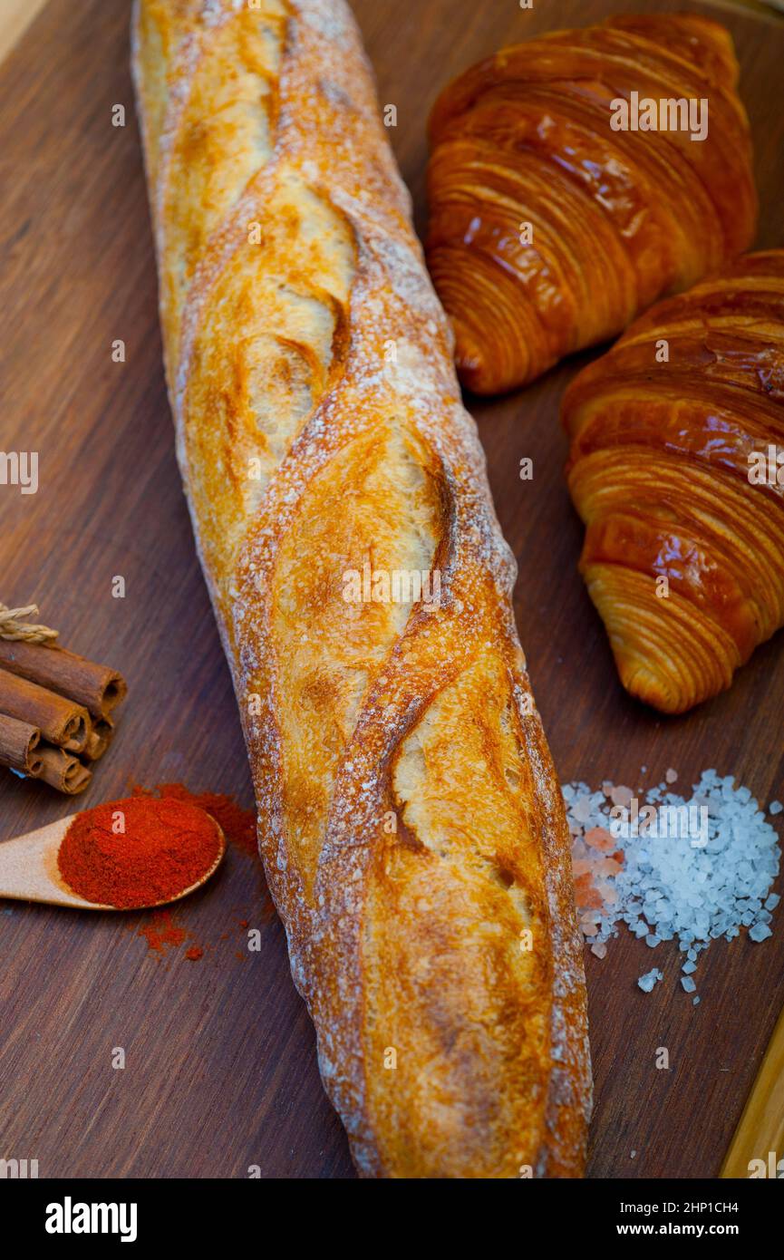 French fresh croissants and artisan baguette tradition Stock Photo - Alamy