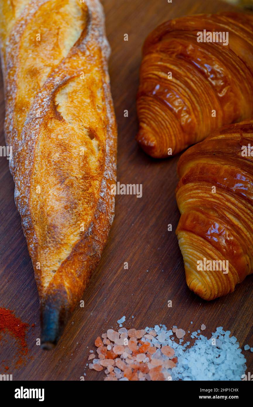 French fresh croissants and artisan baguette tradition Stock Photo - Alamy