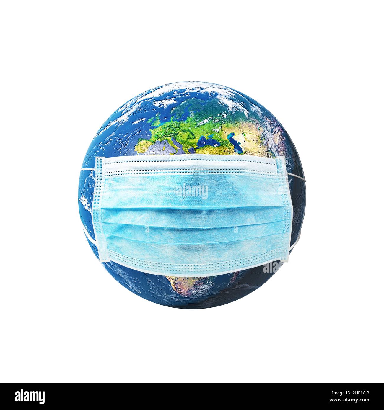 COVID-19, travel and safe world concept, globe in medical mask. Planet ...