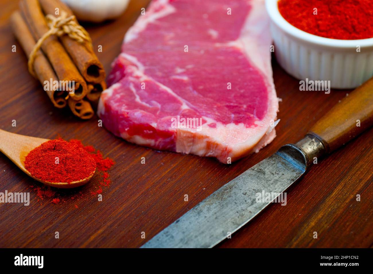 raw uncooked ribeye beef steak butcher selection Stock Photo - Alamy