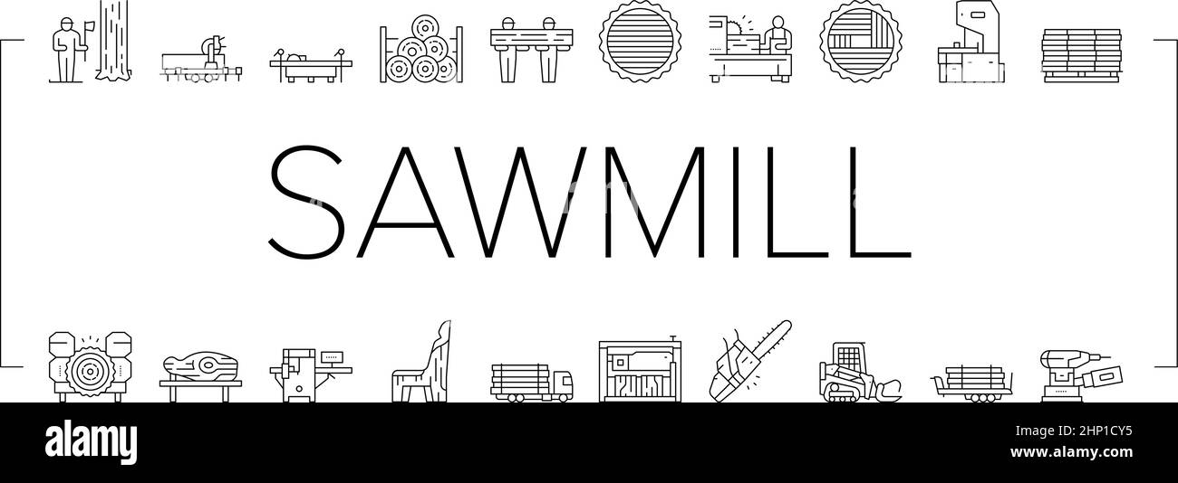 Sawmill Cut Service Collection Icons Set Vector Stock Vector Image ...