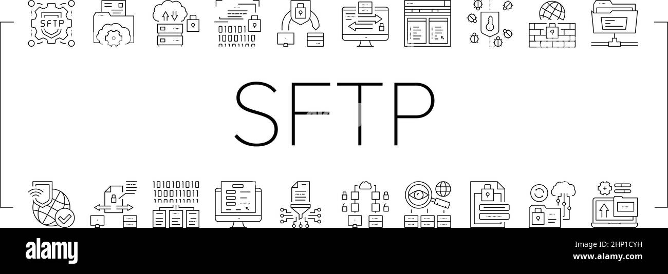 Ssh Sftp File Transfer Protocol Icons Set Vector Stock Vector Image