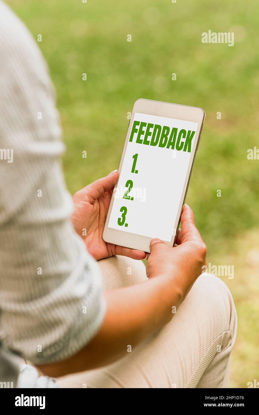 Text sign showing Feedback, Business showcase information about ...