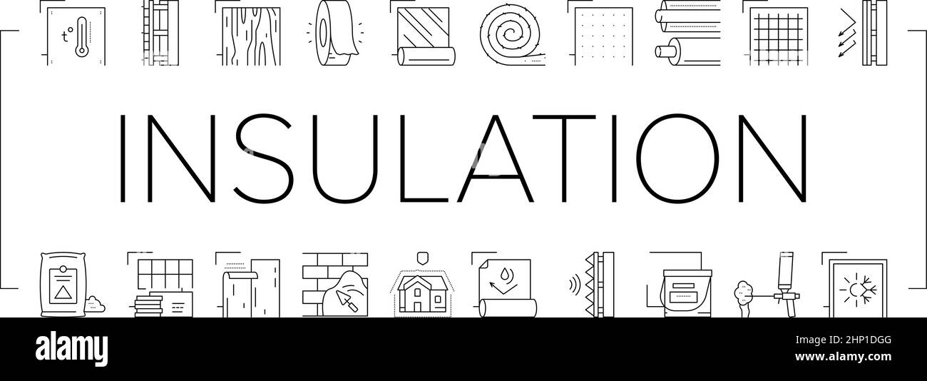 Insulation Building Collection Icons Set Vector Stock Vector Image ...