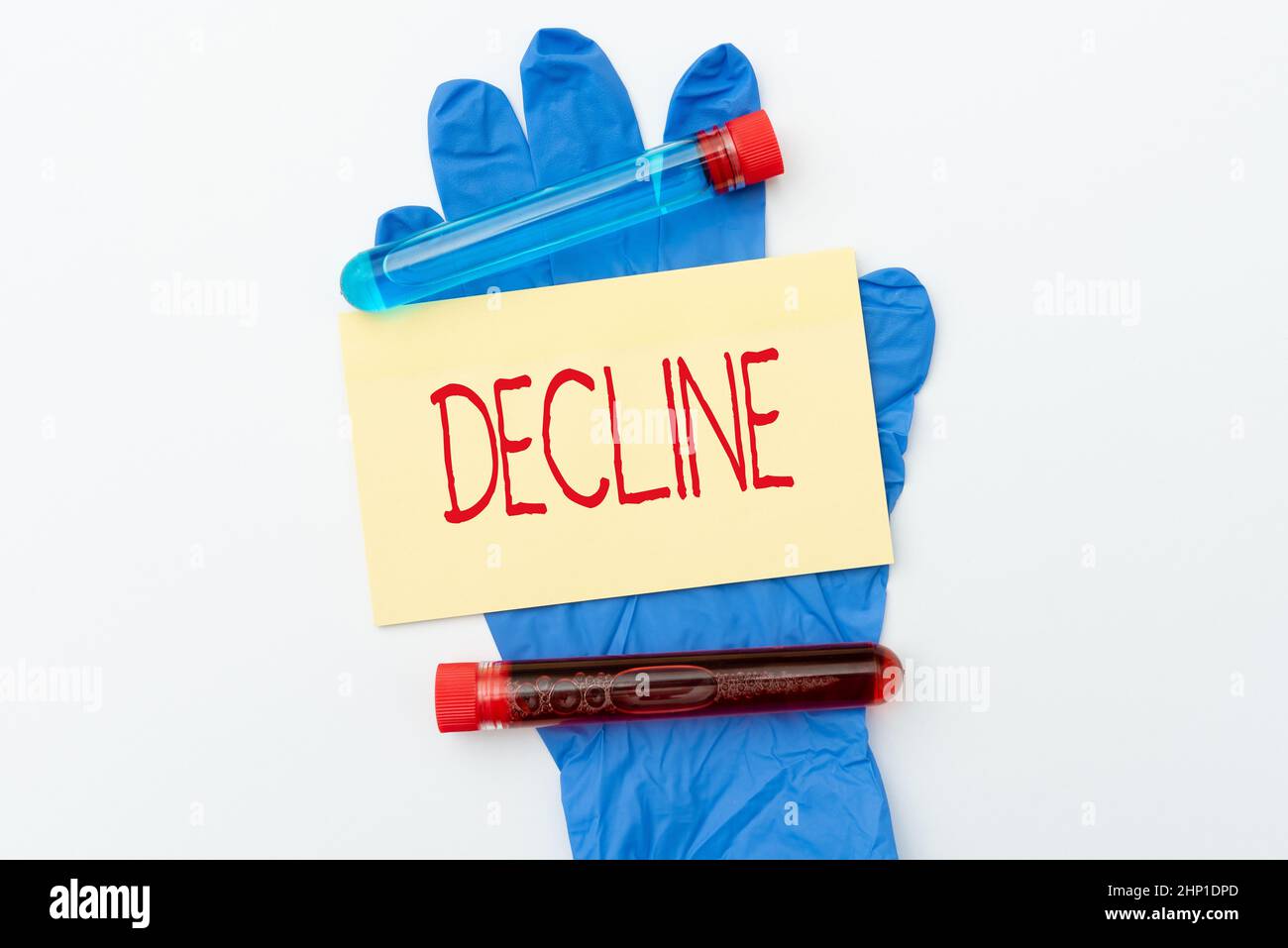 Sign displaying Decline, Word Written on Become smaller fewer less ...