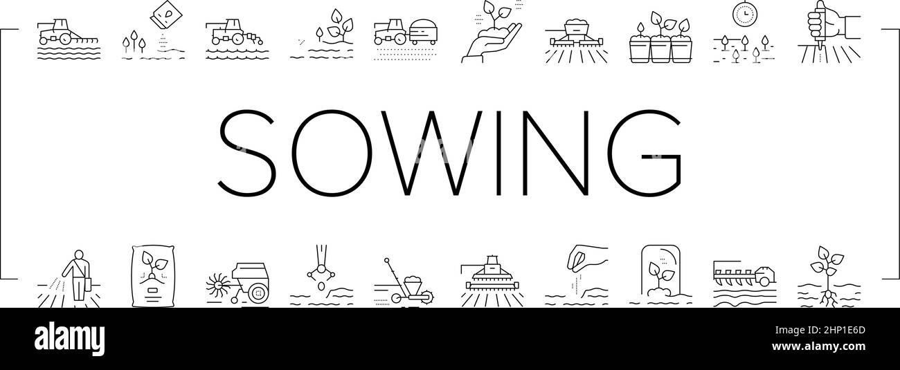 Sowing Agricultural Collection Icons Set Vector Stock Vector Image ...