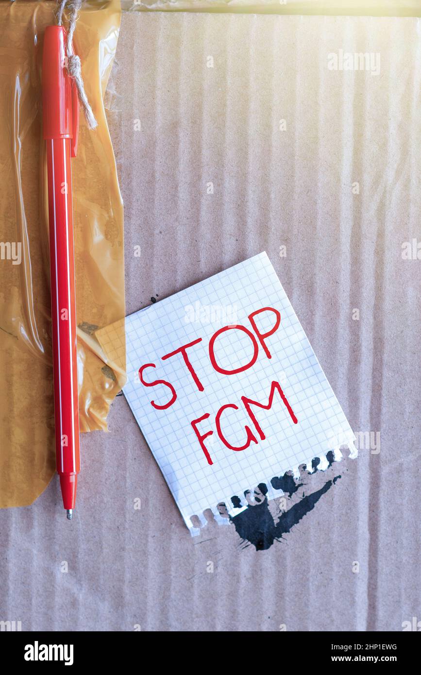 Text showing inspiration Stop Fgm, Business concept Put an end on ...
