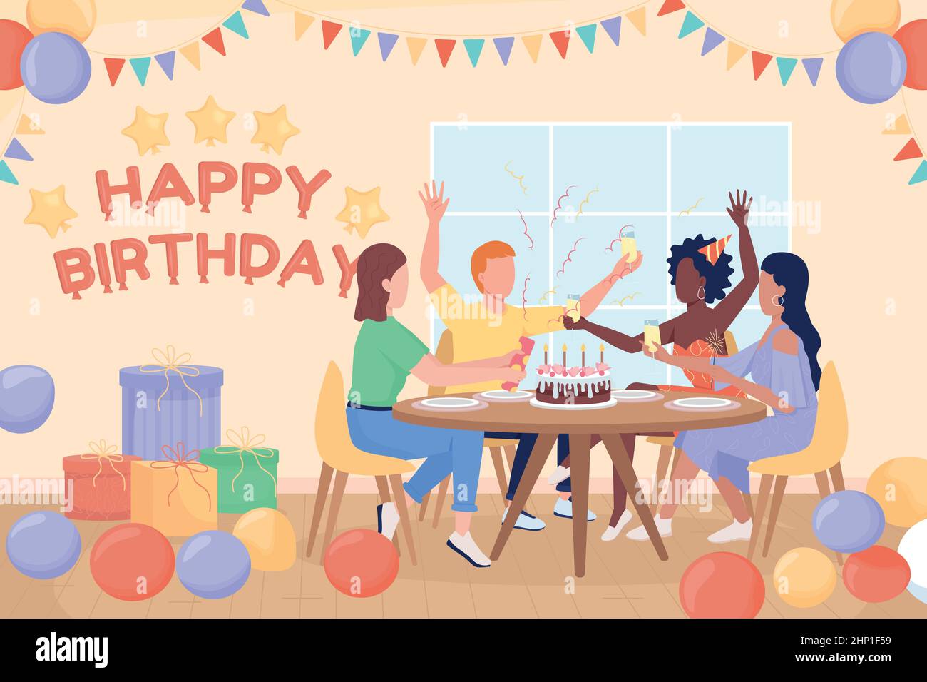 Birthday party flat color vector illustration Stock Vector Image & Art ...