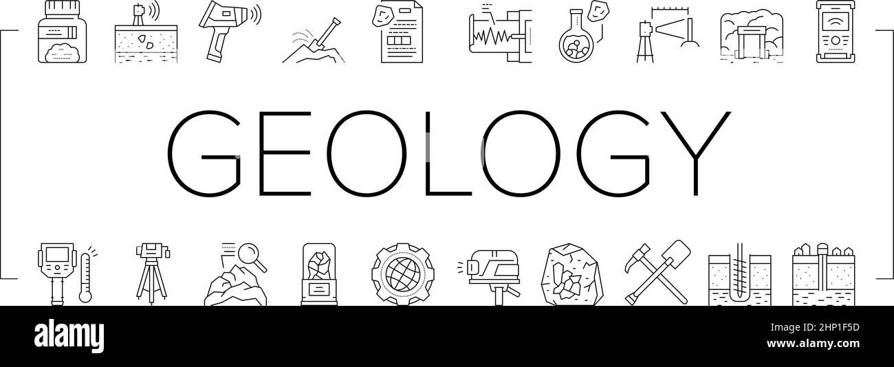 Geology Researching Collection Icons Set Vector Stock Vector Image ...