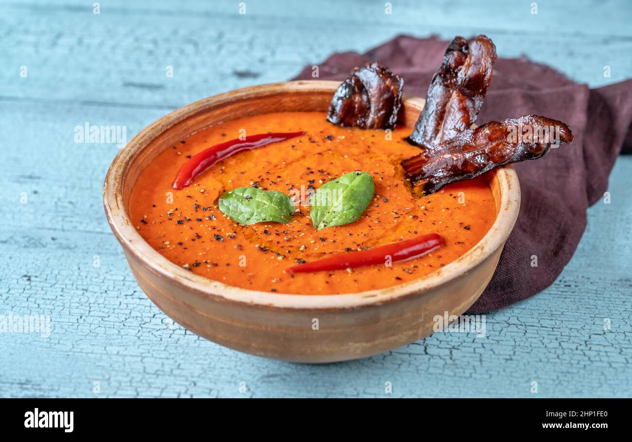 Herb topped red soup serving hi-res stock photography and images - Alamy