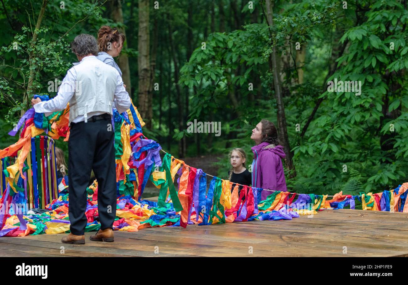 The stage being set up before an outdoor rehearsal of A Mid-Summer's ...