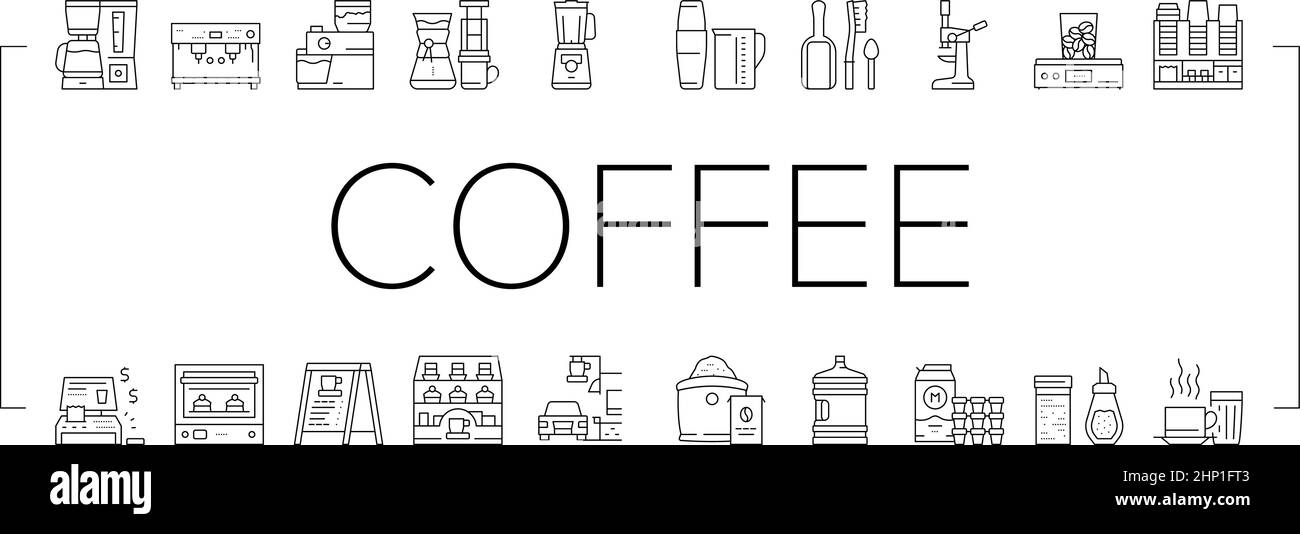 Coffee Shop Equipment Collection Icons Set Vector Stock Vector Image ...