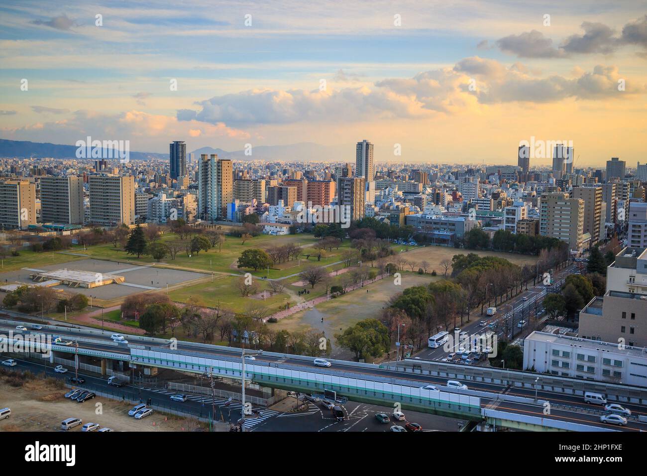 Downtown of Osaka skyline from top view Stock Photo - Alamy