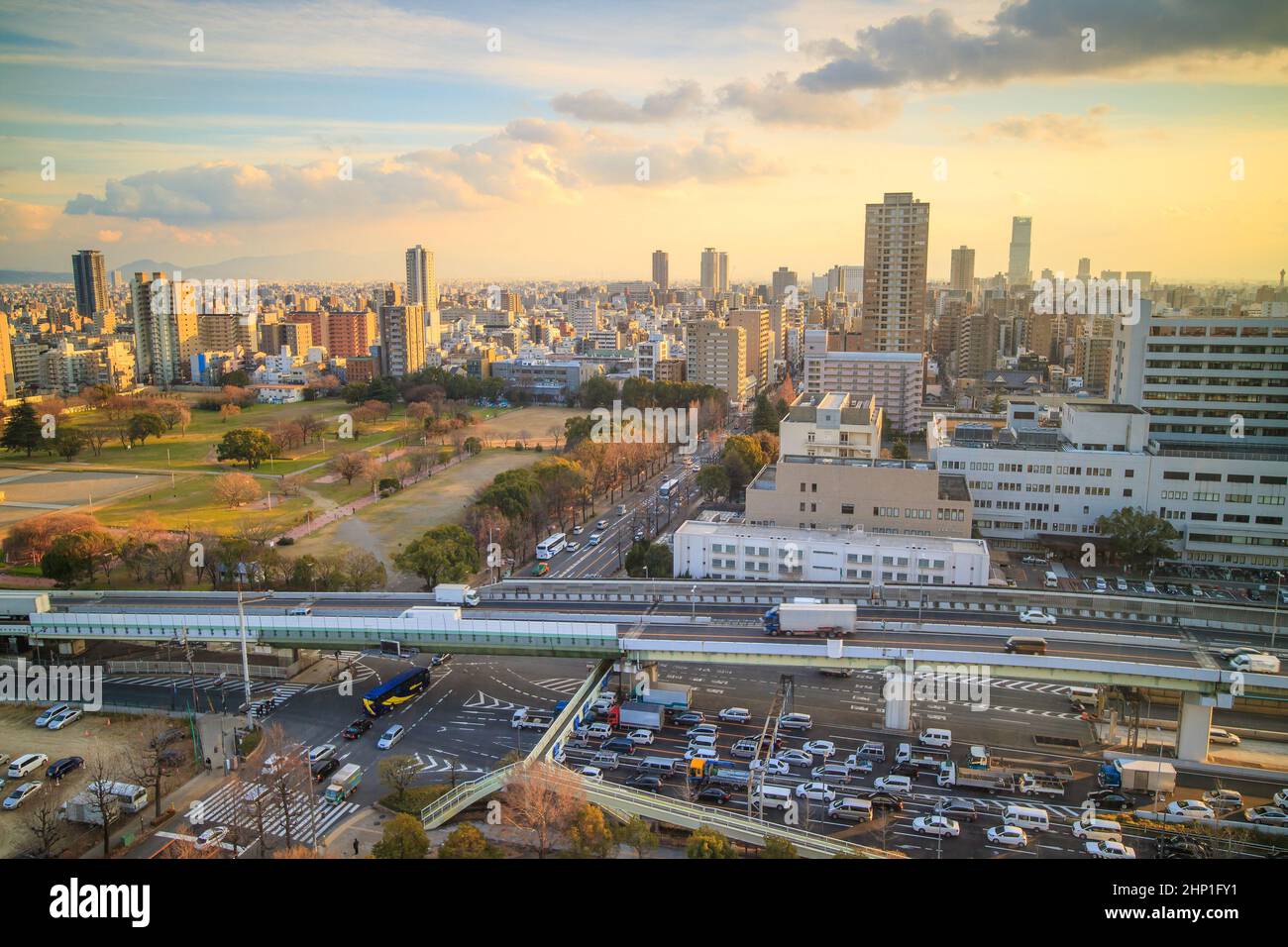 Downtown of Osaka skyline from top view Stock Photo - Alamy