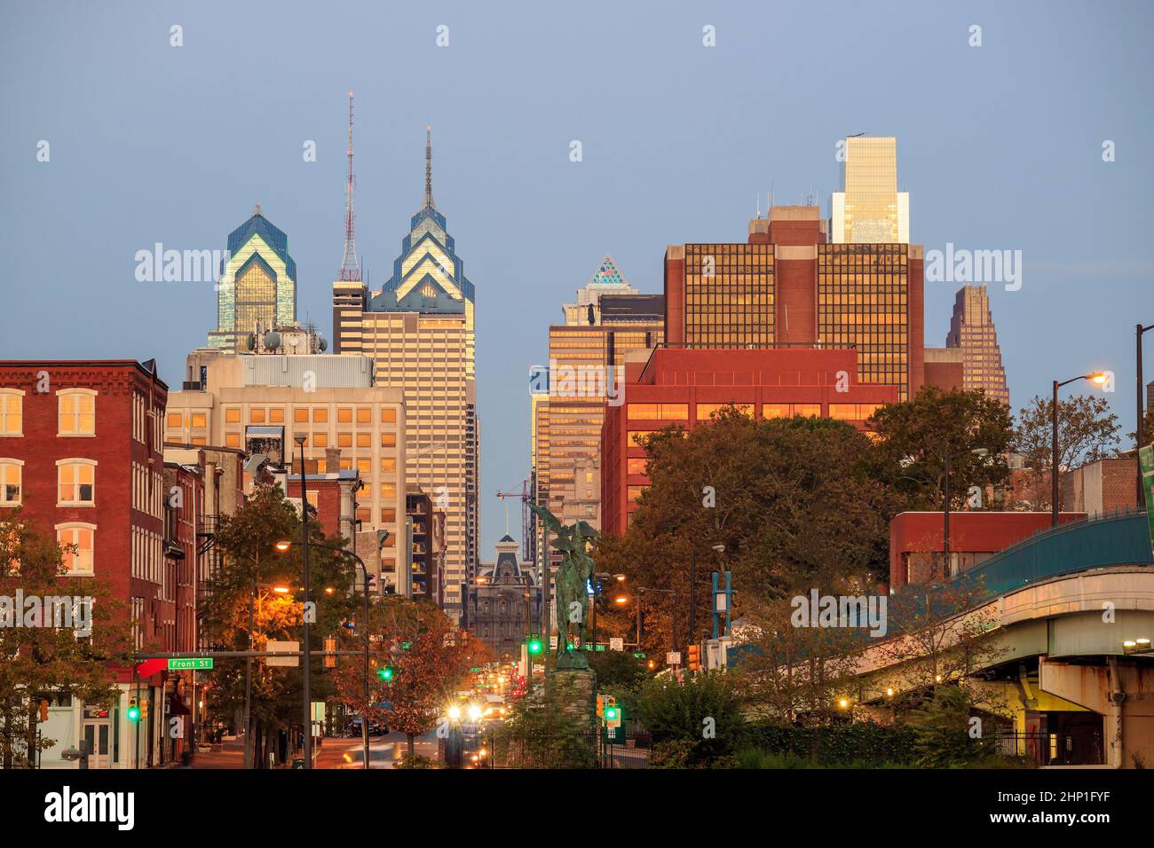 Downtown Skyline of Philadelphia, Pennsylvania at twilight Stock Photo ...
