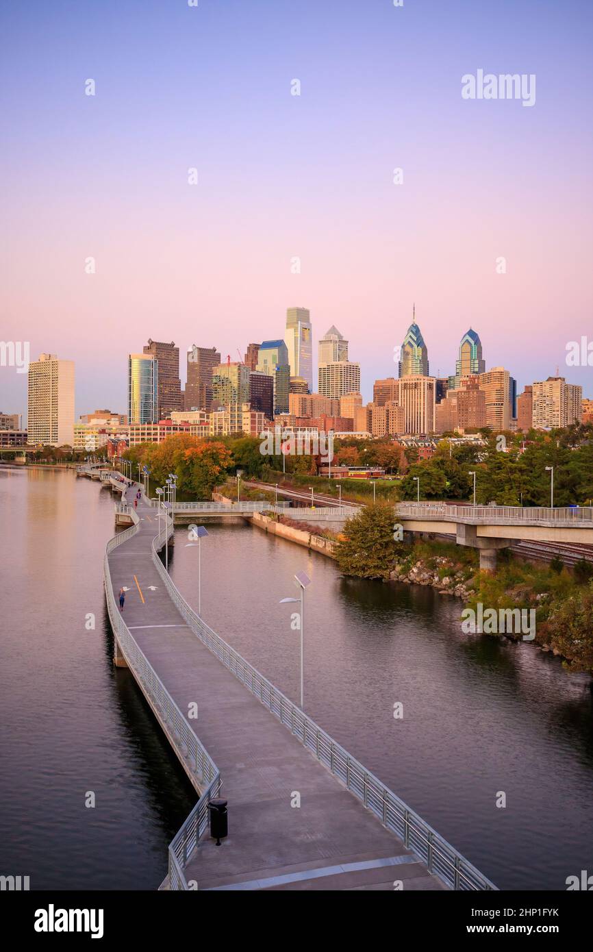 Downtown Skyline of Philadelphia, Pennsylvania at twilight Stock Photo ...